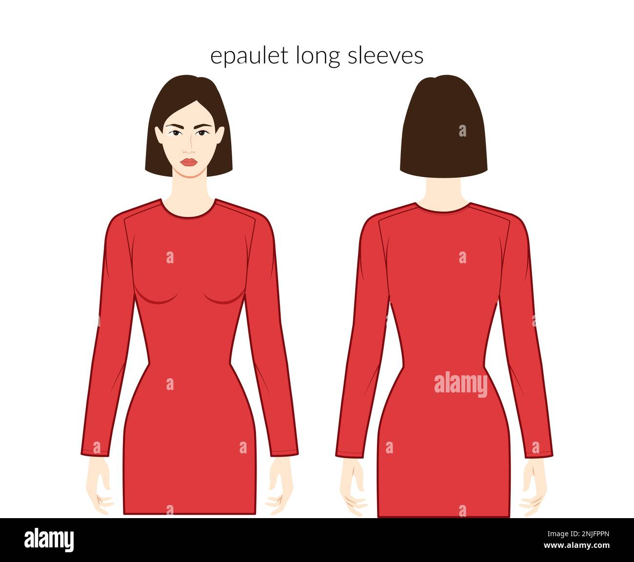 Epaulette sleeves long length clothes character beautiful lady in red ...