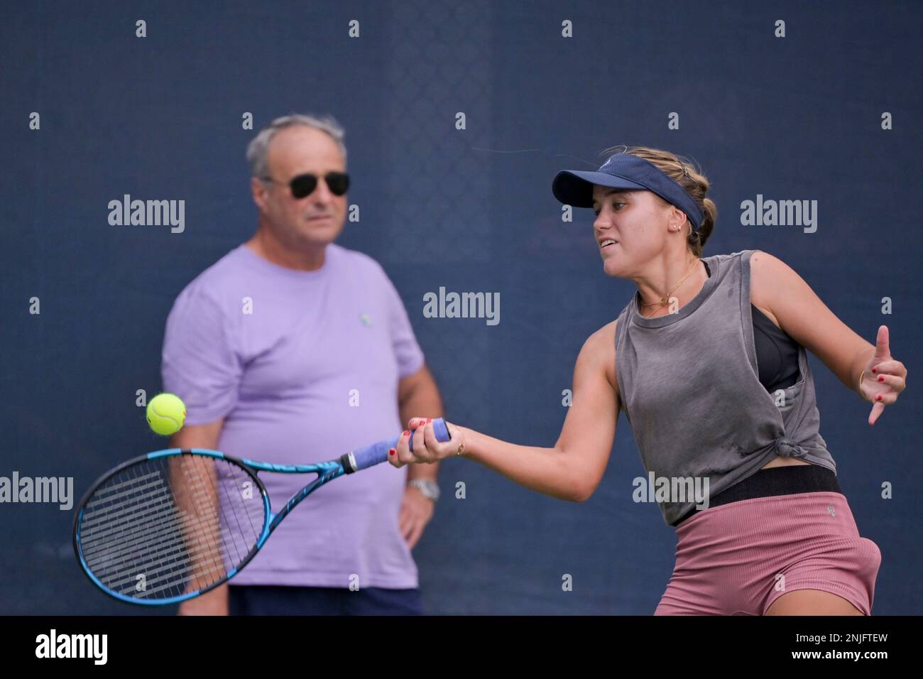 Sofia Kenin and her coach Alex Kenin during practice at the 2022 US Open, Sunday, Aug. 28, 2022 ...