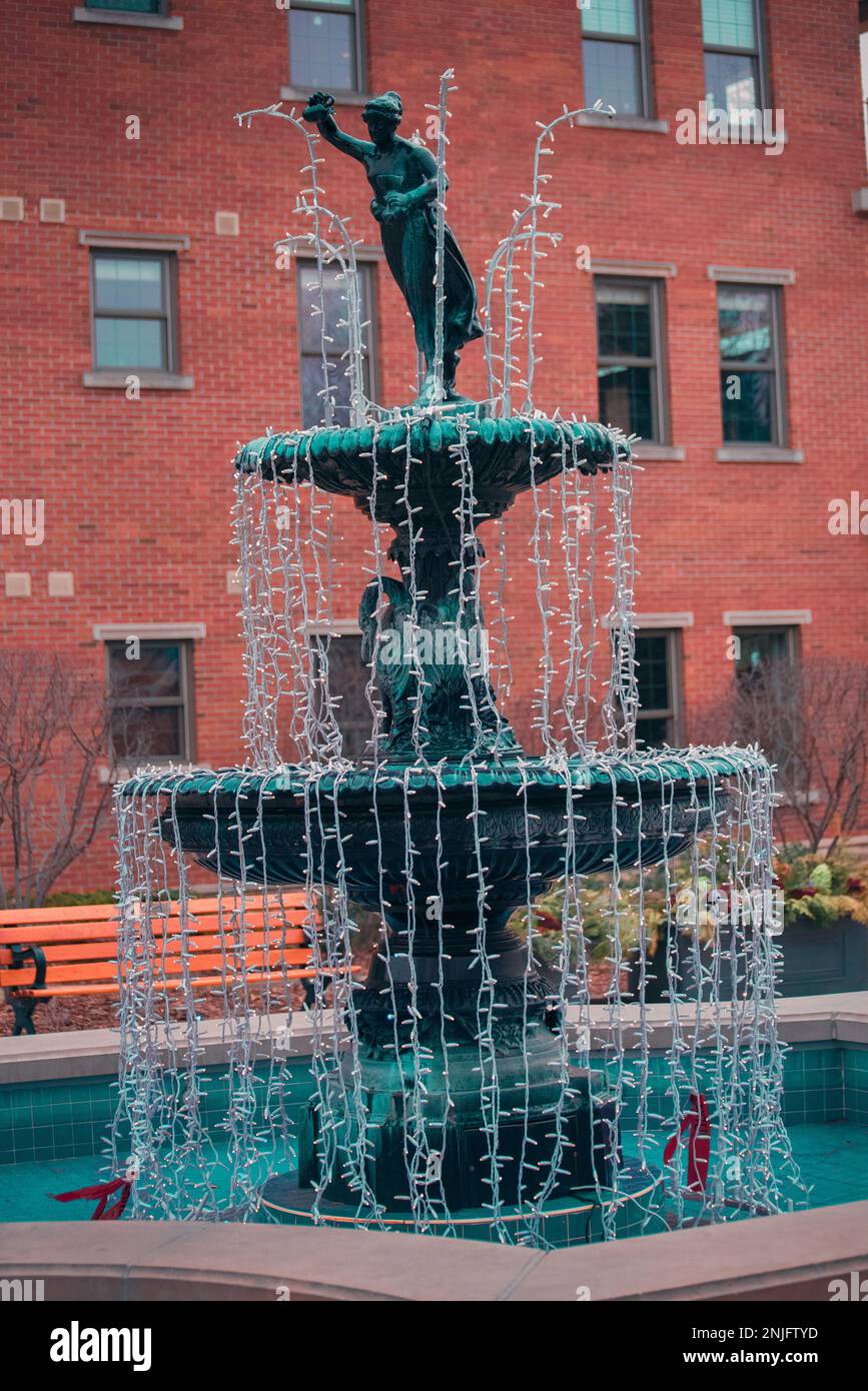 Picture of a beautiful water fountain draped in lights. Amherstburg ...