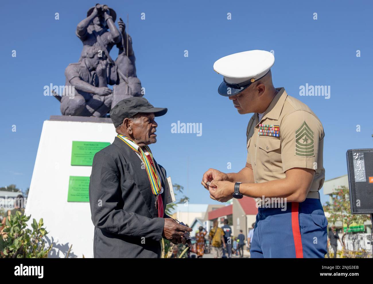 U.S. Marine Corps Sgt. Maj. George Hernandez, right, 1st Reconnaissance ...