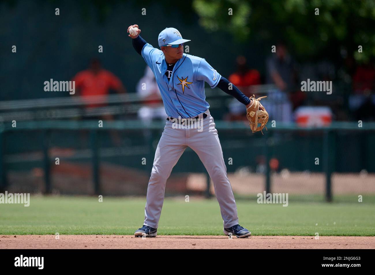 FCL Rays second basemanEdwin Barragan (74) throws to first base during ...
