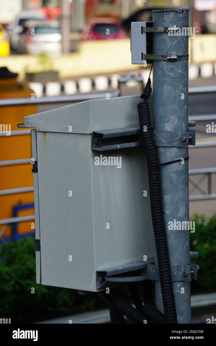 The silver box for cable line Stock Photo - Alamy