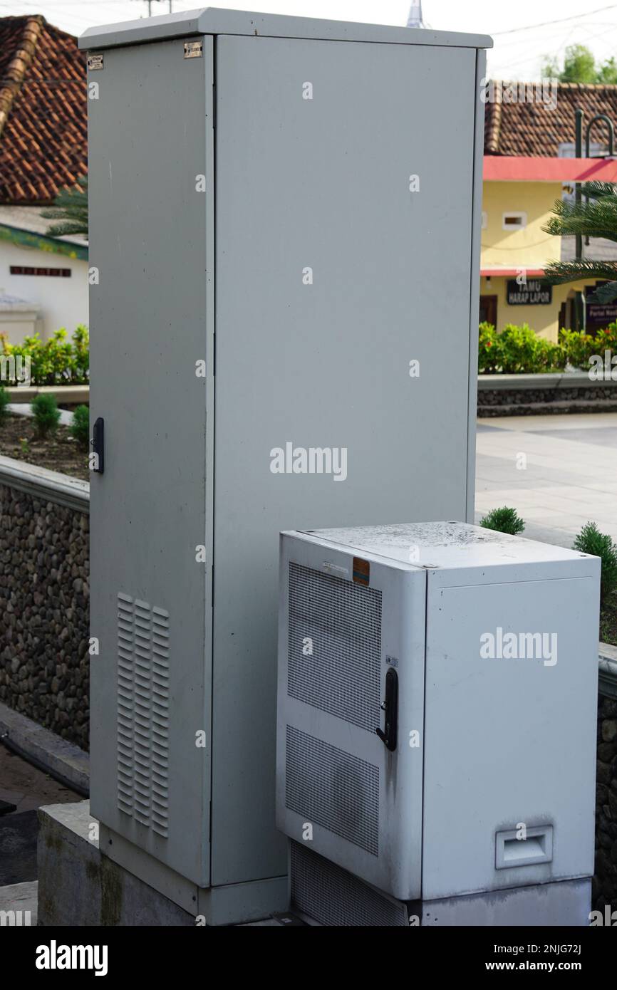 The silver box for cable line Stock Photo - Alamy