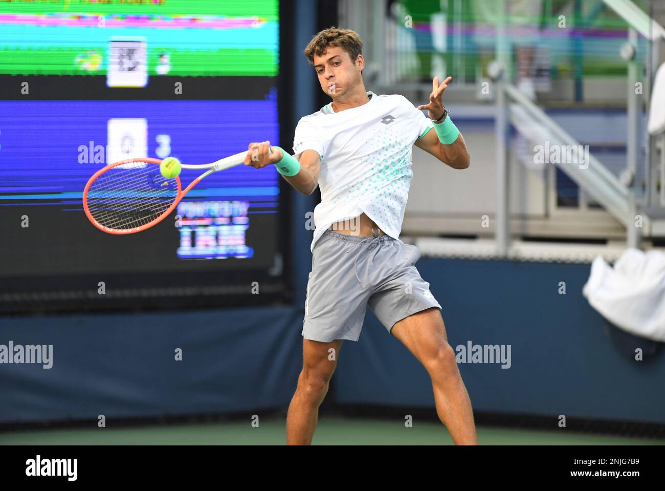 Flavio Cobolli in action during a Men's Qualifying Singles match at the ...