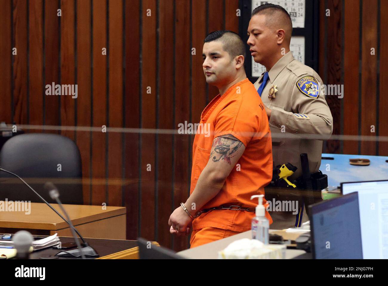 Steven Carrillo is escorted into court during sentencing Friday, Aug. 26, 2022, in Santa Cruz ...