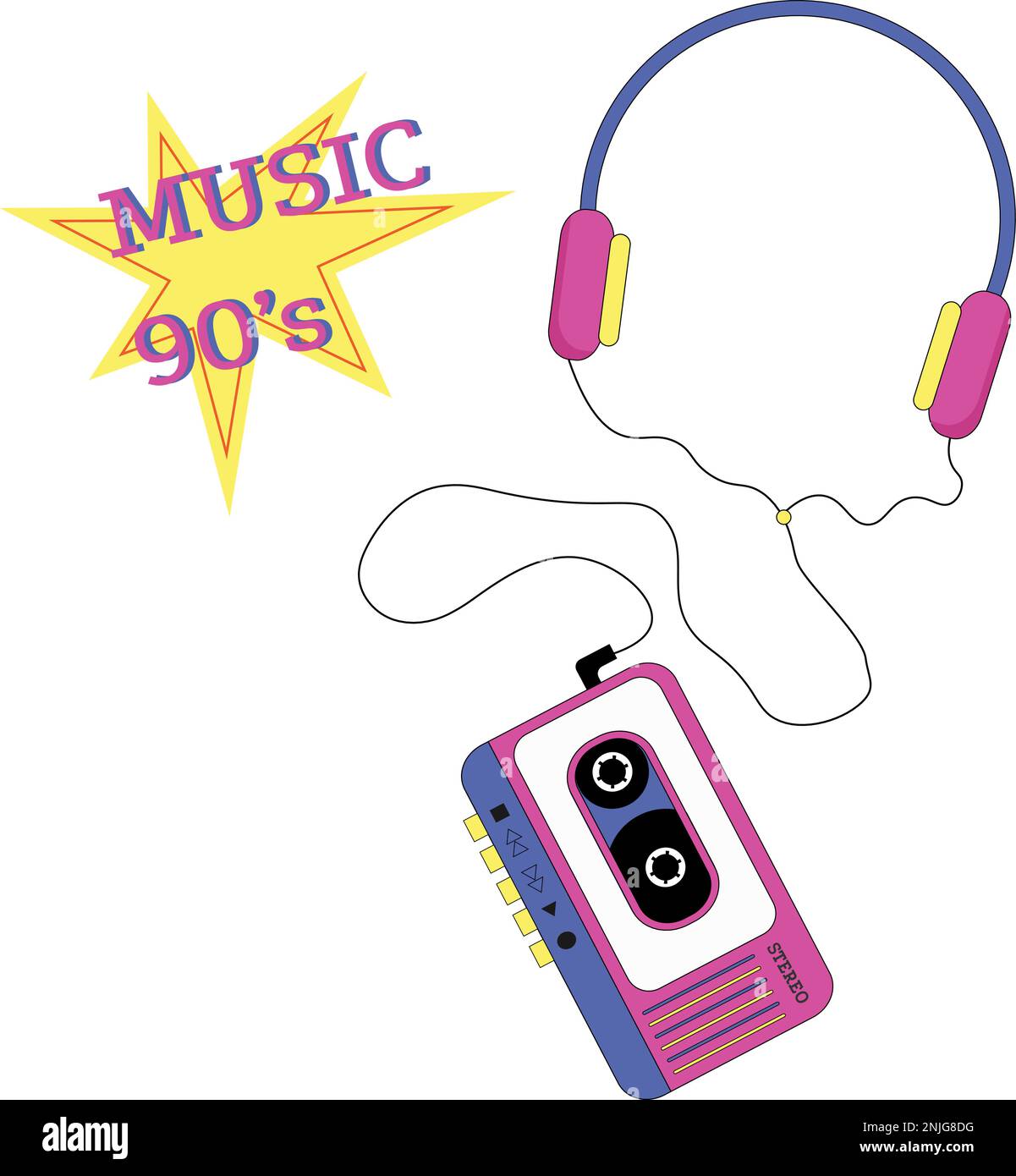 Illustration of an audio player, headphones. 90s retro style. Vector on ...