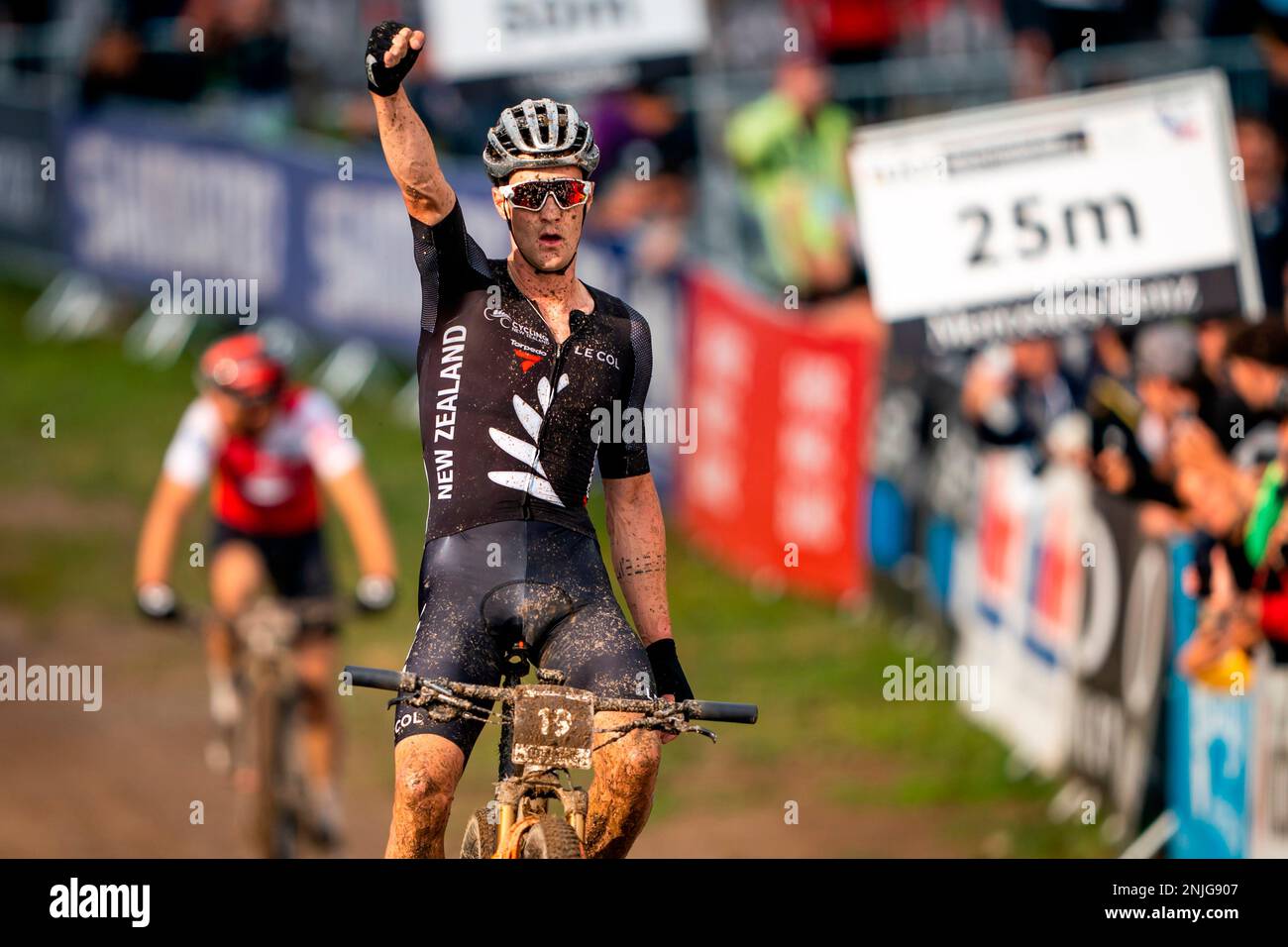Samuel Gaze from New Zealand crosses the finish line to win the UCI ...