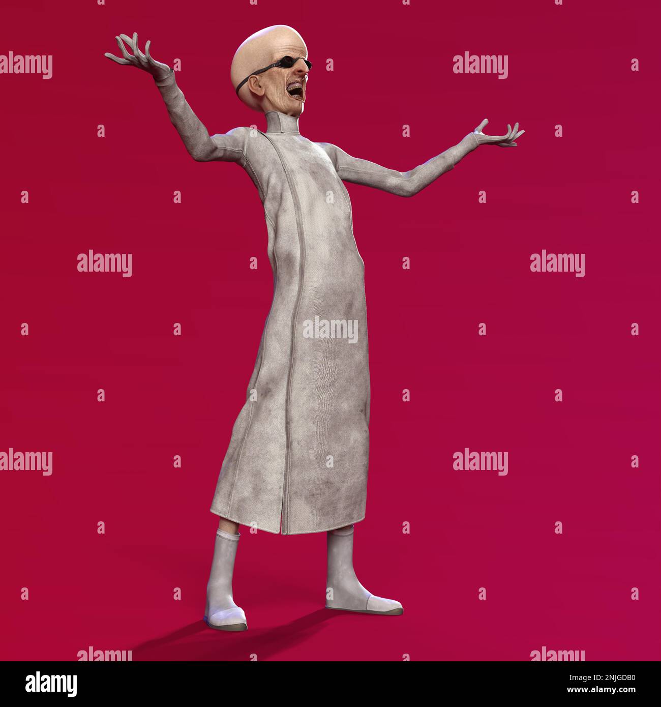 3D-illustration of a cute and funny cartoon scientist who is going mad ...