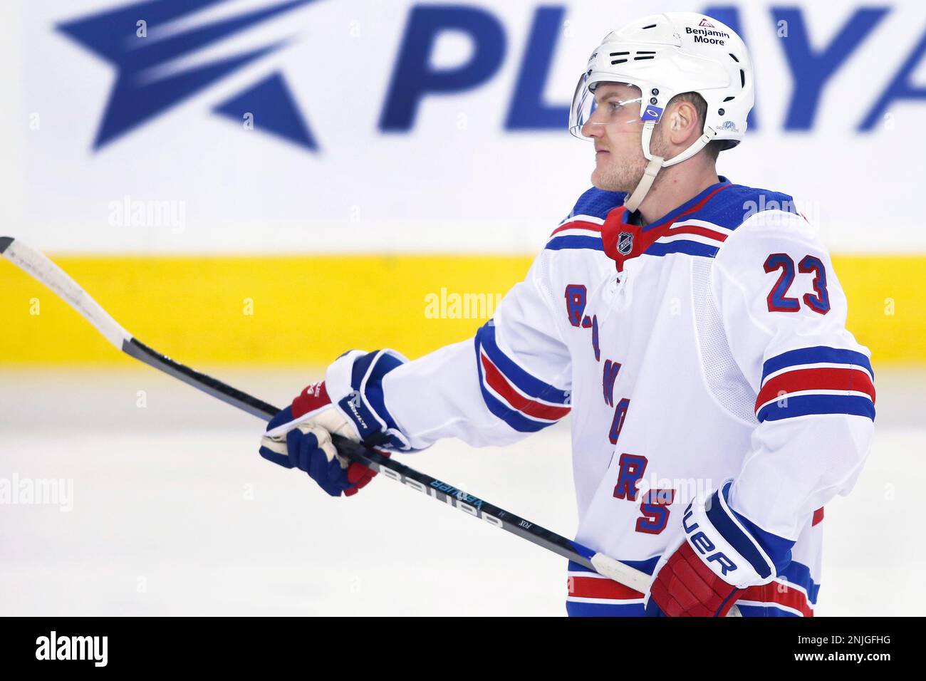 NHL profile photo on New York Rangers player Adam Fox at a game against ...