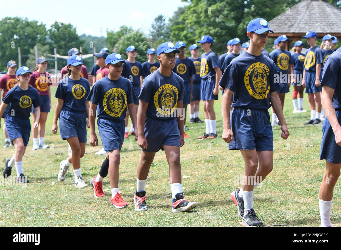 Pennsylvania State Police Troop L Camp Cadet campers walk in formation ...