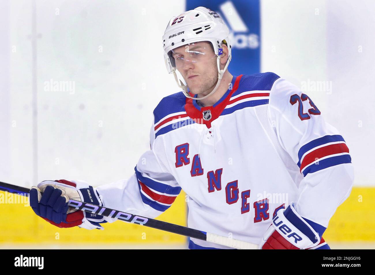 NHL profile photo on New York Rangers player Adam Fox at a game against ...