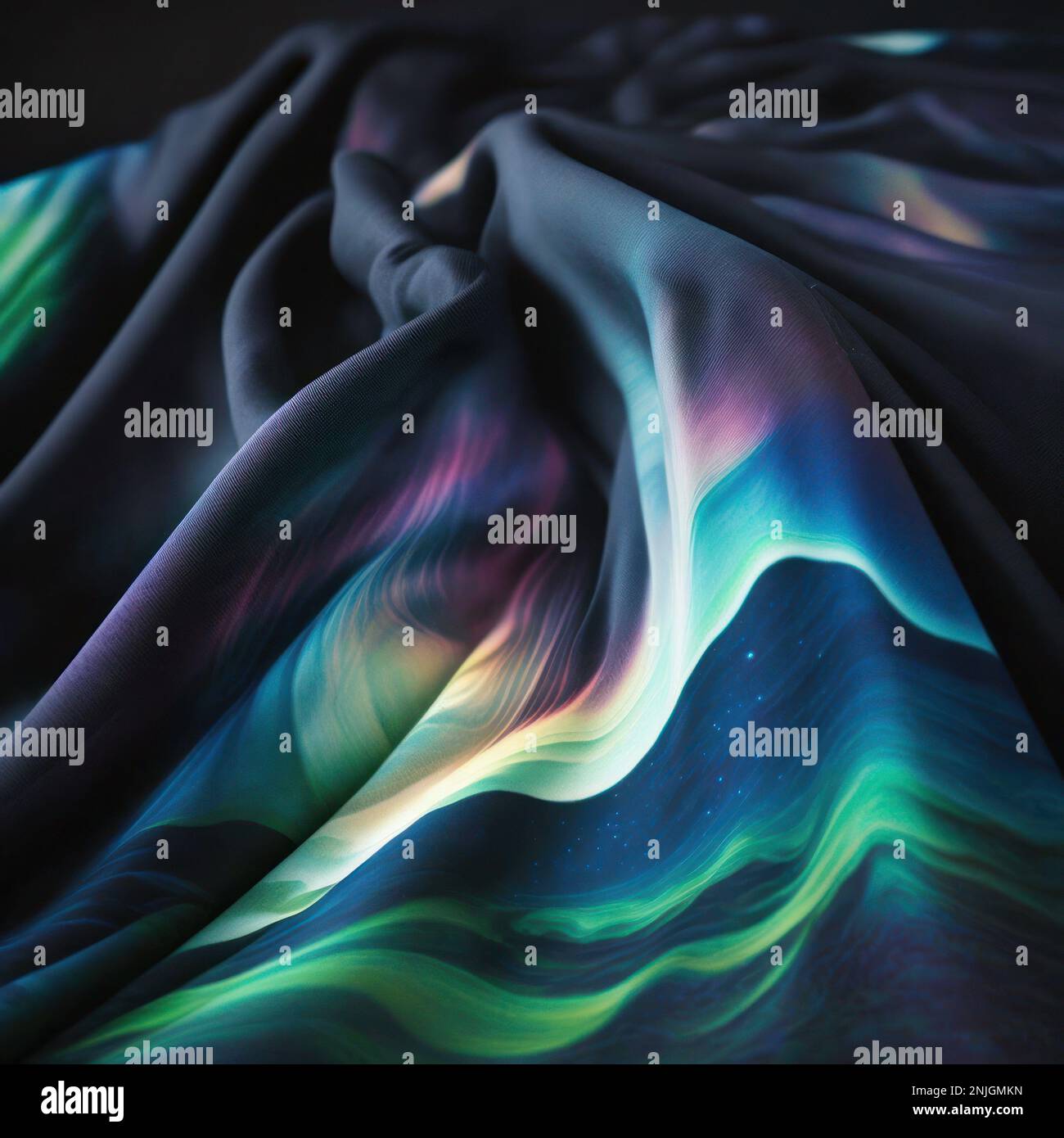 Colorful silk fabric surface in northern lights abstract background ...