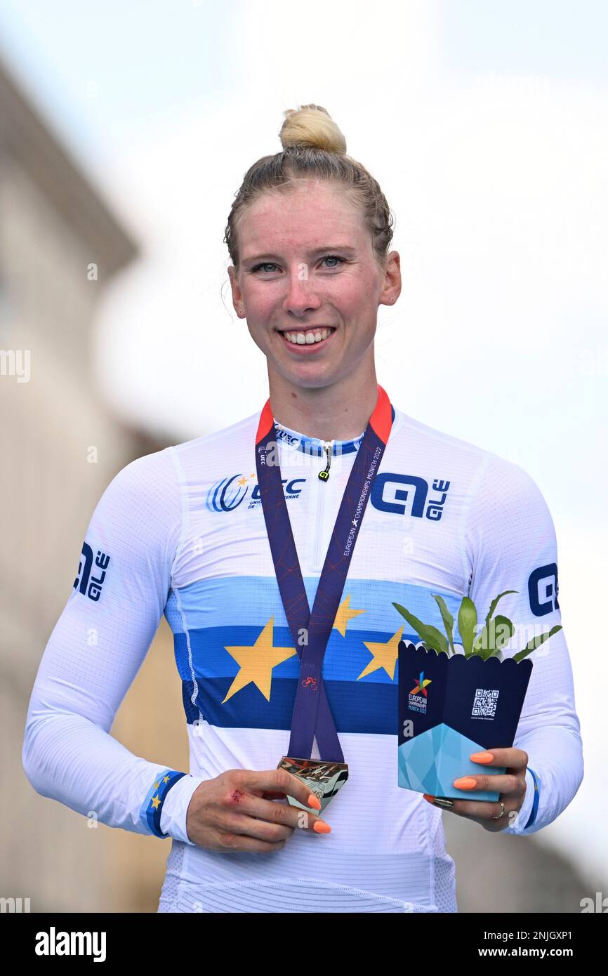 Winner Lorena Wiebes from the Netherlands celebrates after the race at ...