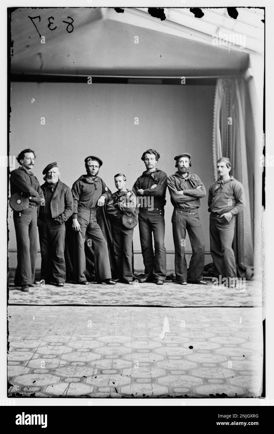 Group portrait of Russian sailors from the late 19th century, depicting ...