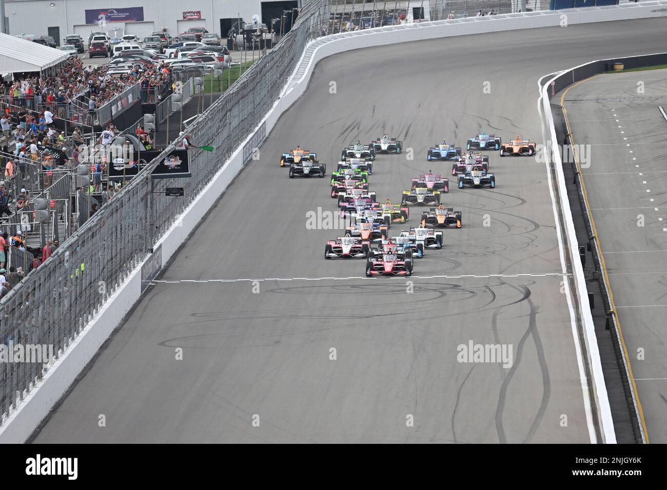 MADISON, IL - AUGUST 20: The drivers head down the front stretch as the ...