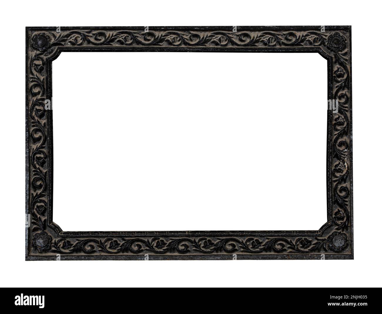 The old black metal frame isolated on white background Stock Photo - Alamy