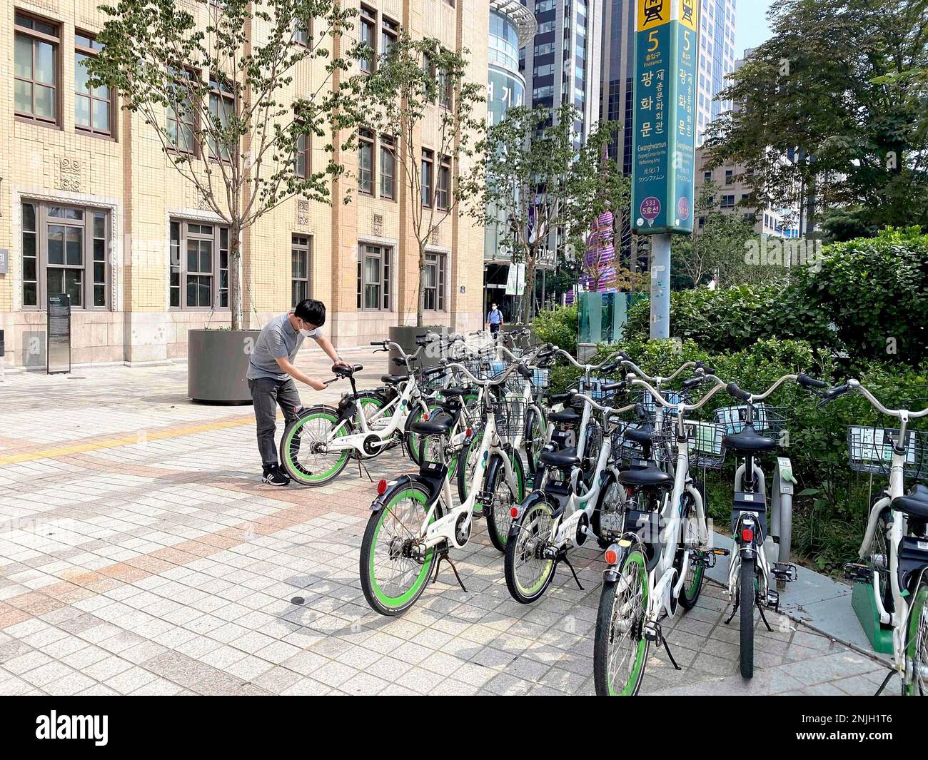Bikes of a public bike sharing system, Ddareungi, park in Seoul, South ...