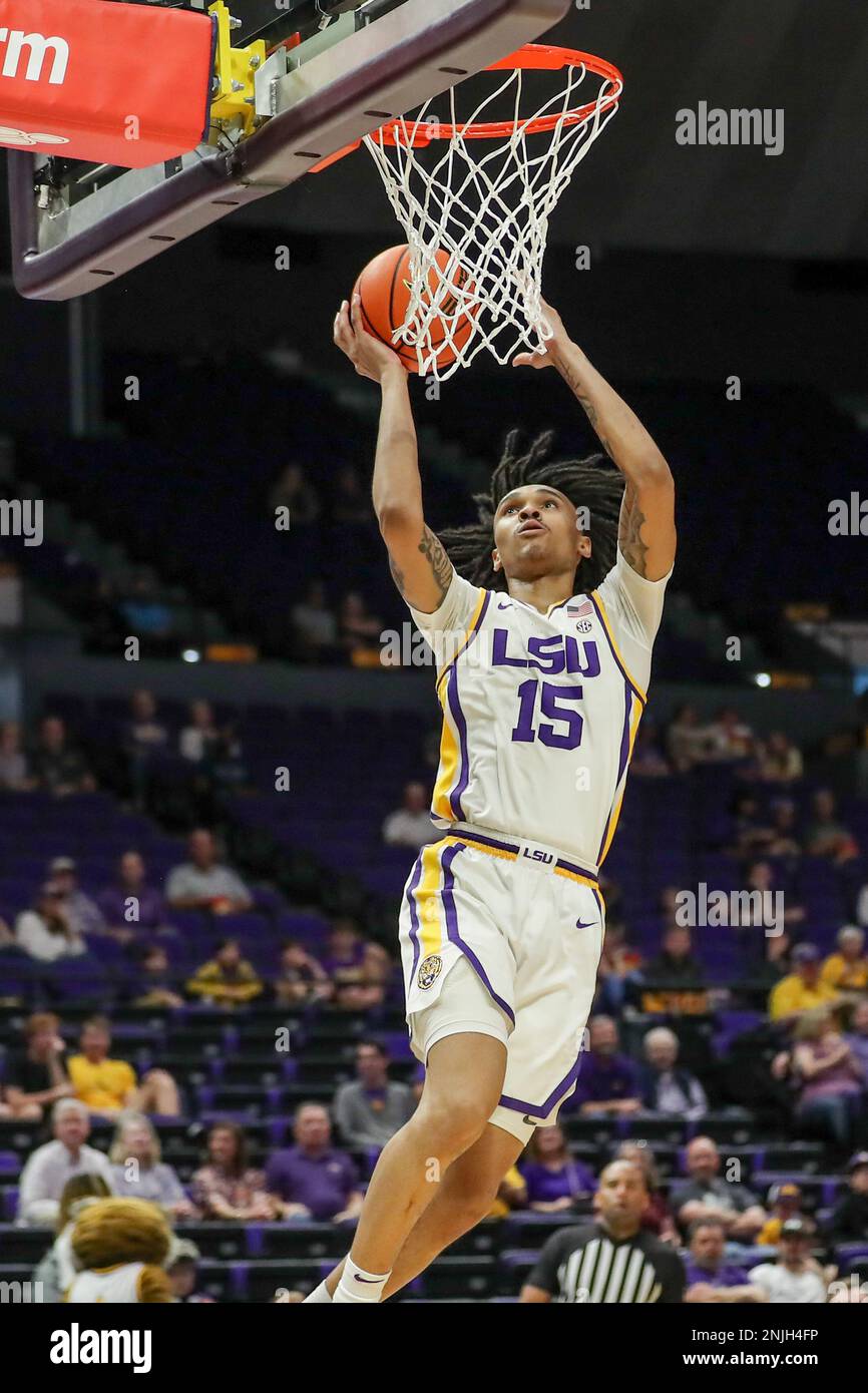 Baton Rouge, LA, USA. 22nd Feb, 2023. LSU's Tyrell Ward (15) goes up a ...