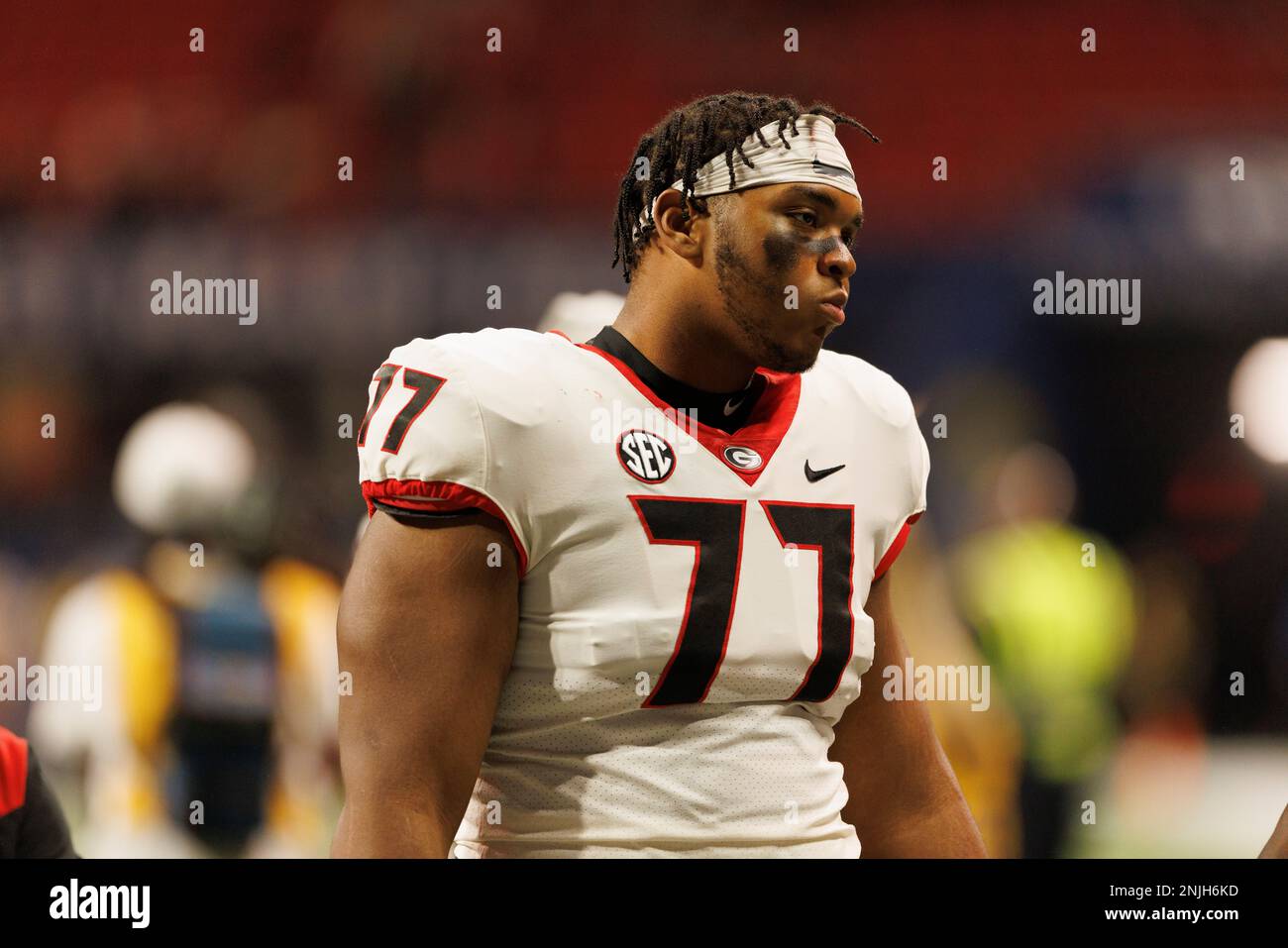 Georgia offensive lineman Devin Willock (77) walks off the field after ...