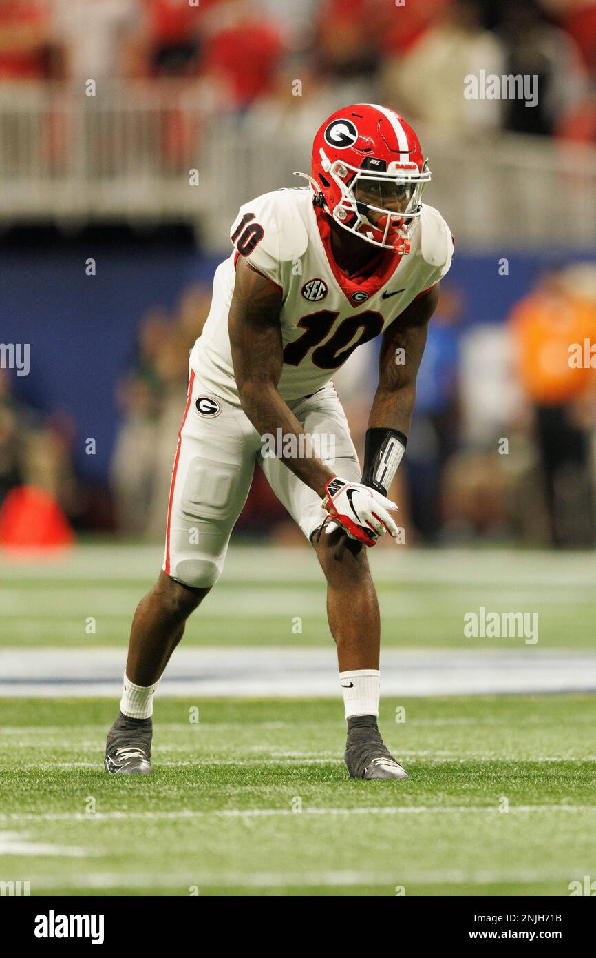 Georgia wide receiver lines up at the line of scrimmage during the ...