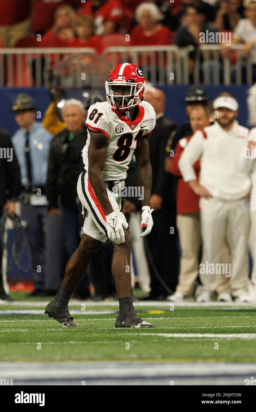 Georgia wide receiver Marcus Rosemy-Jacksaint (81) lines up at the line of scrimmage during the ...