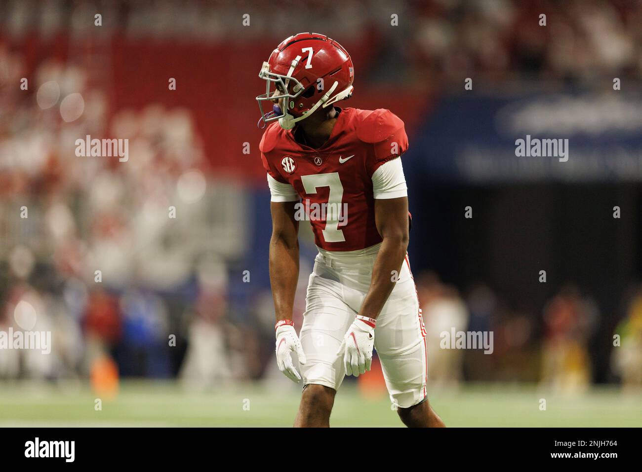 Alabama wide receiver Ja'Corey Brooks (7) lines up at the line of ...
