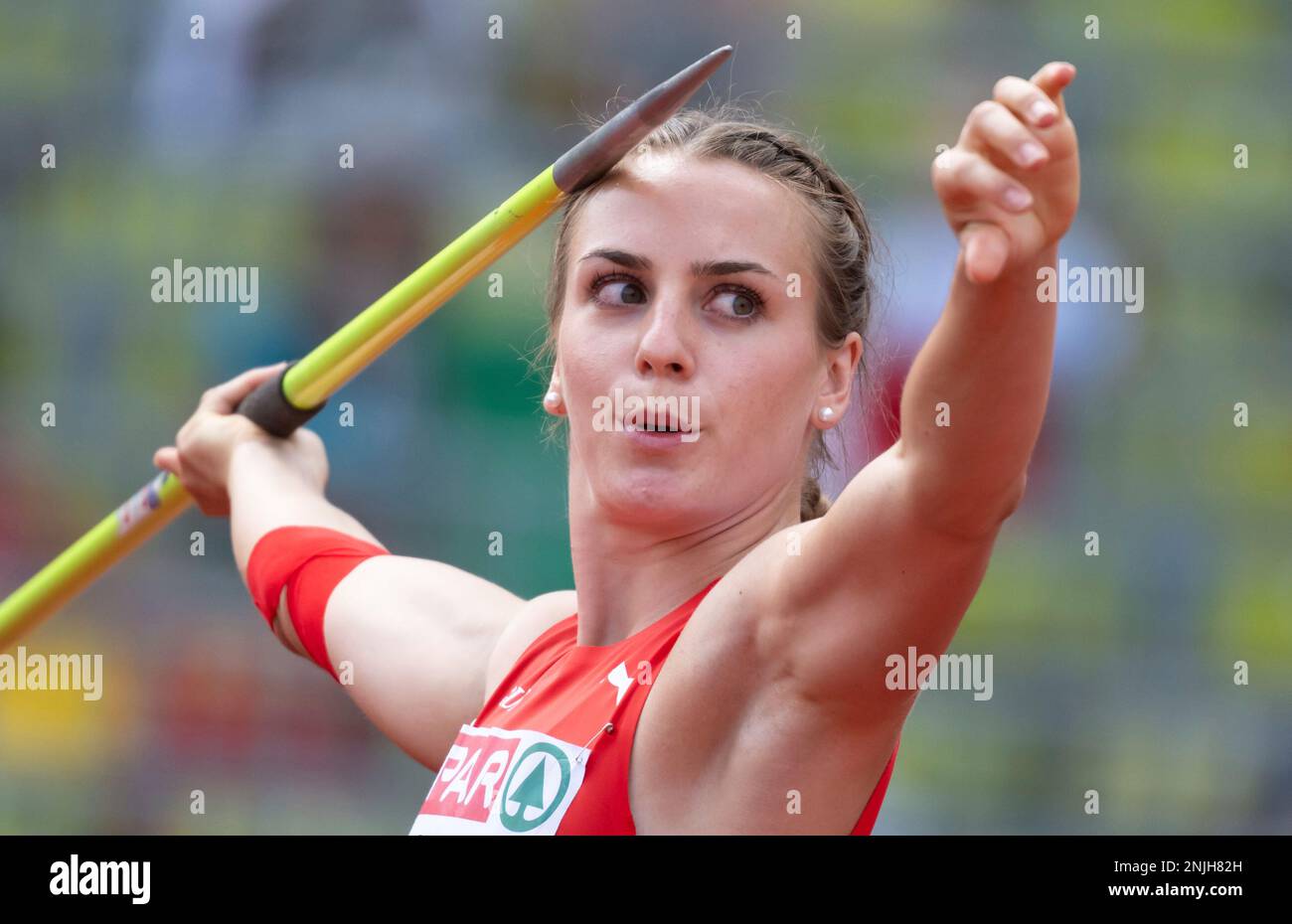Annik Kalin, of Switzerland,makes an attempt in the Women's heptathlon ...