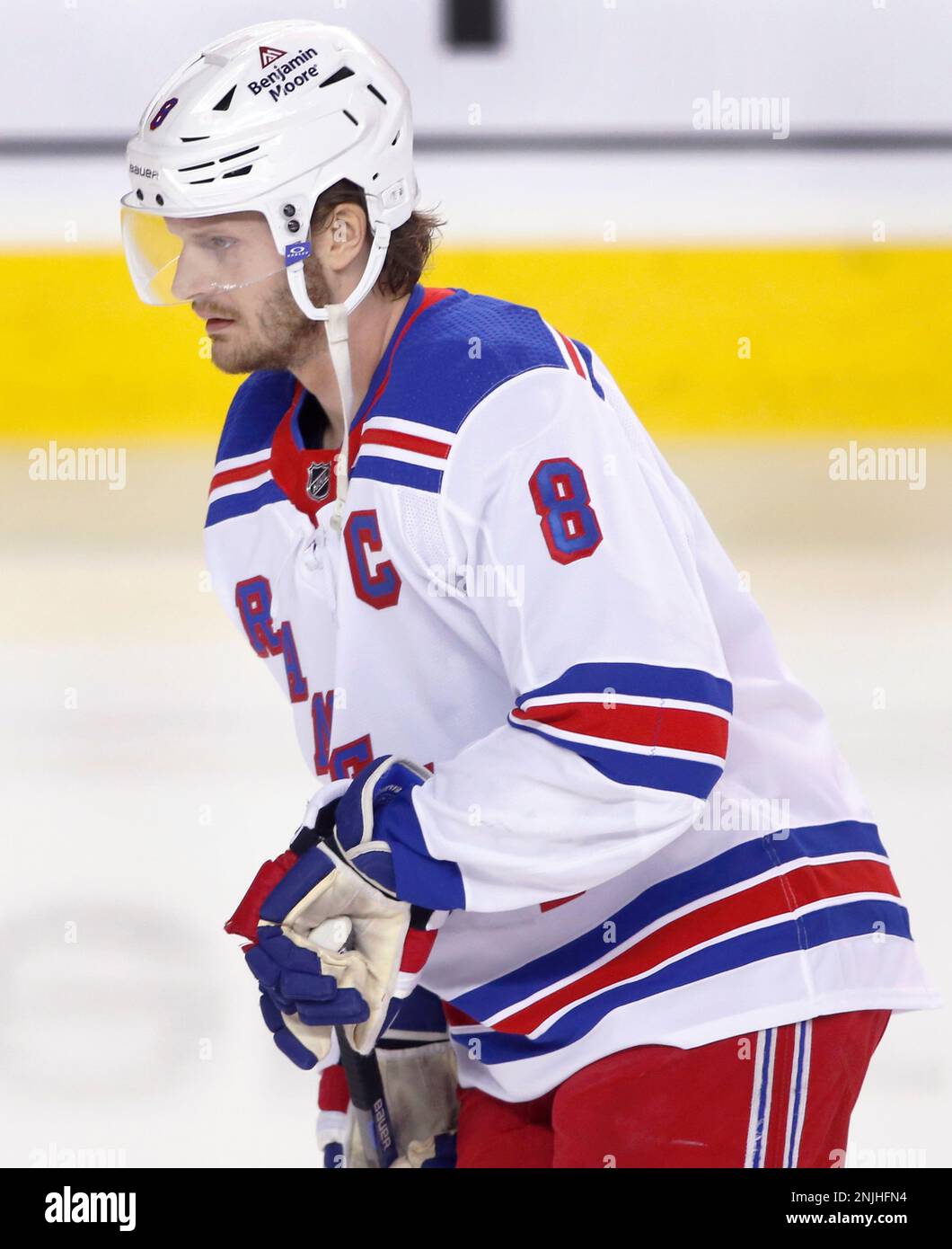 NHL profile photo on New York Rangers player Jacob Trouba at a game ...