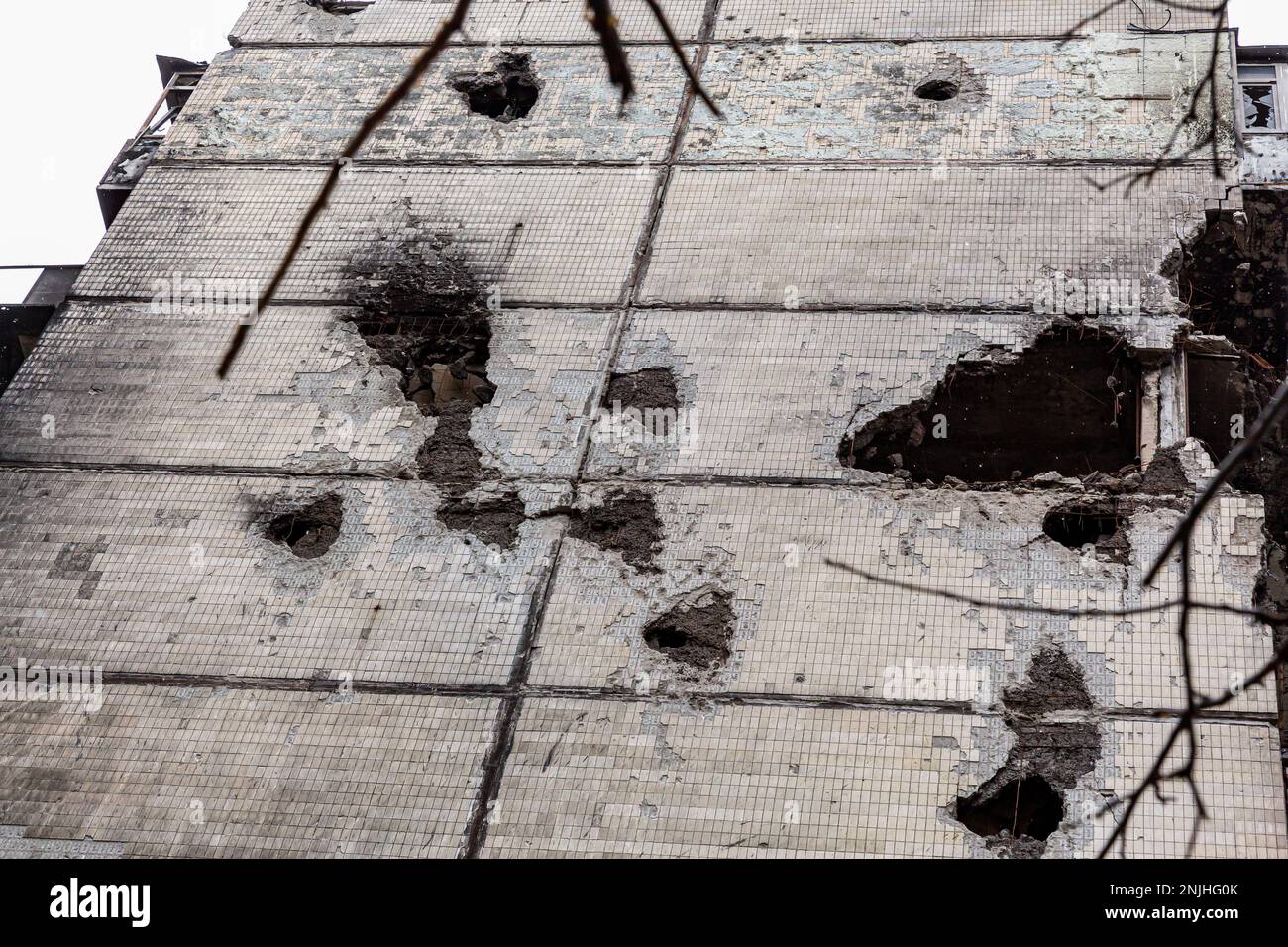 Irpin, Ukraine. 22nd Feb, 2023. A bombarded apartment seen in Irpin ...