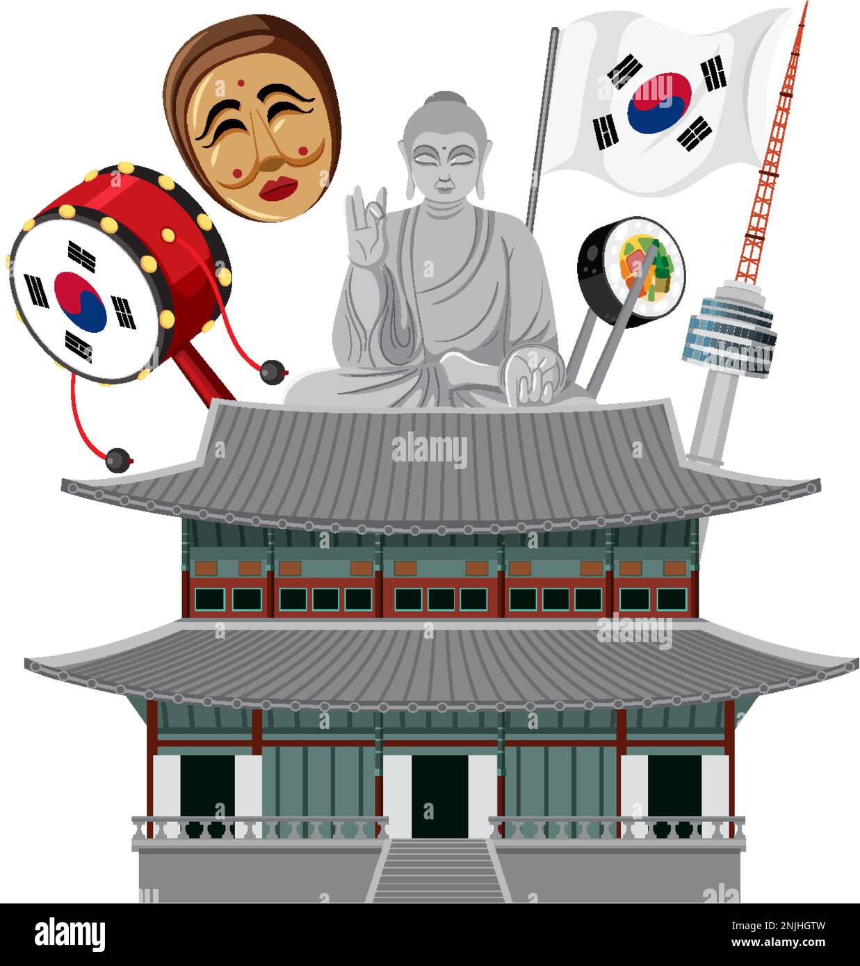 Korean element nation tradition symbol set illustration Stock Vector ...