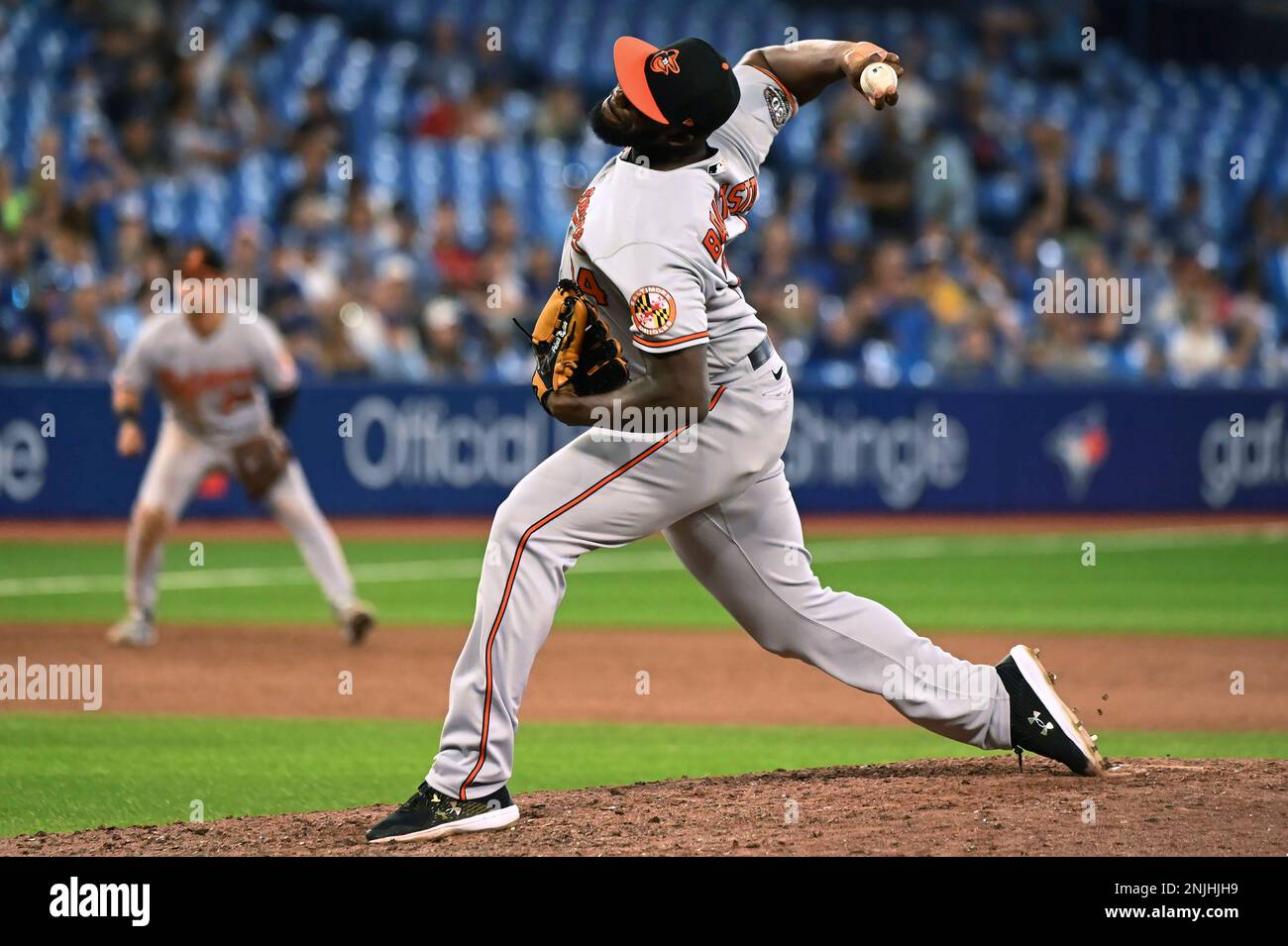 Baltimore Orioles relief pitcher Felix Bautista throws to a Toronto ...
