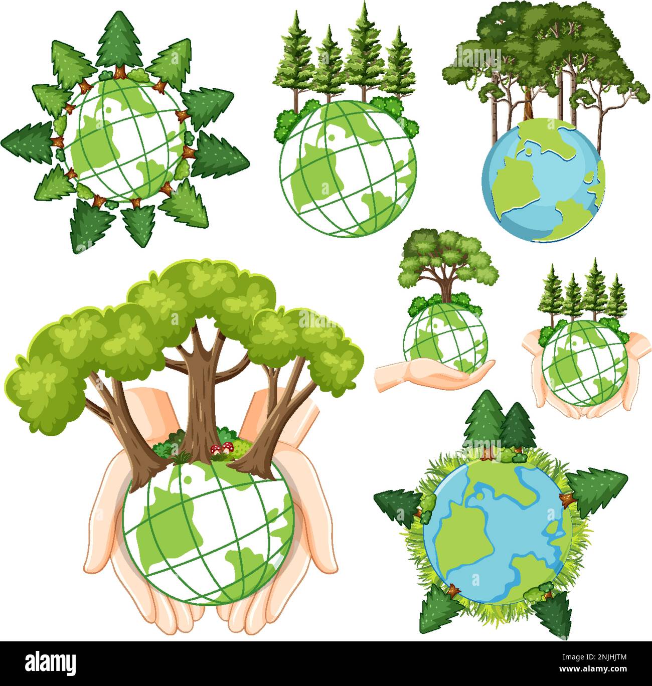 Set of earth globes and trees illustration Stock Vector Image & Art - Alamy