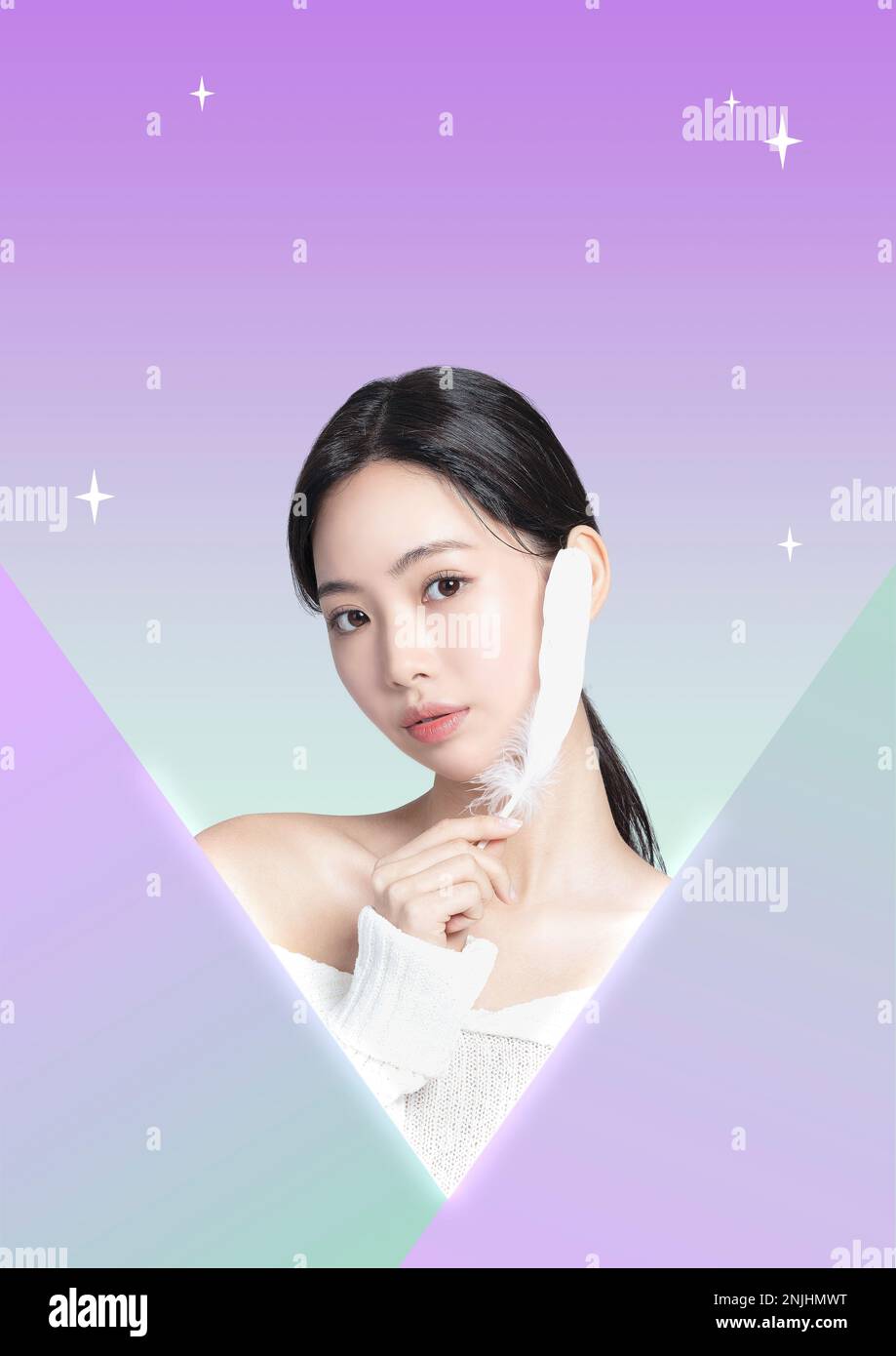 beauty and cosmetics poster template with beautiful Asian Korean model ...