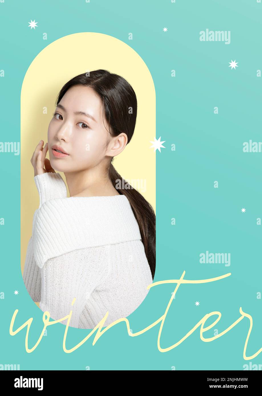 beauty and cosmetics poster template with beautiful Asian Korean model ...