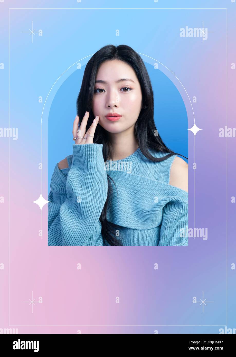 beauty and cosmetics poster template with beautiful Asian Korean model ...