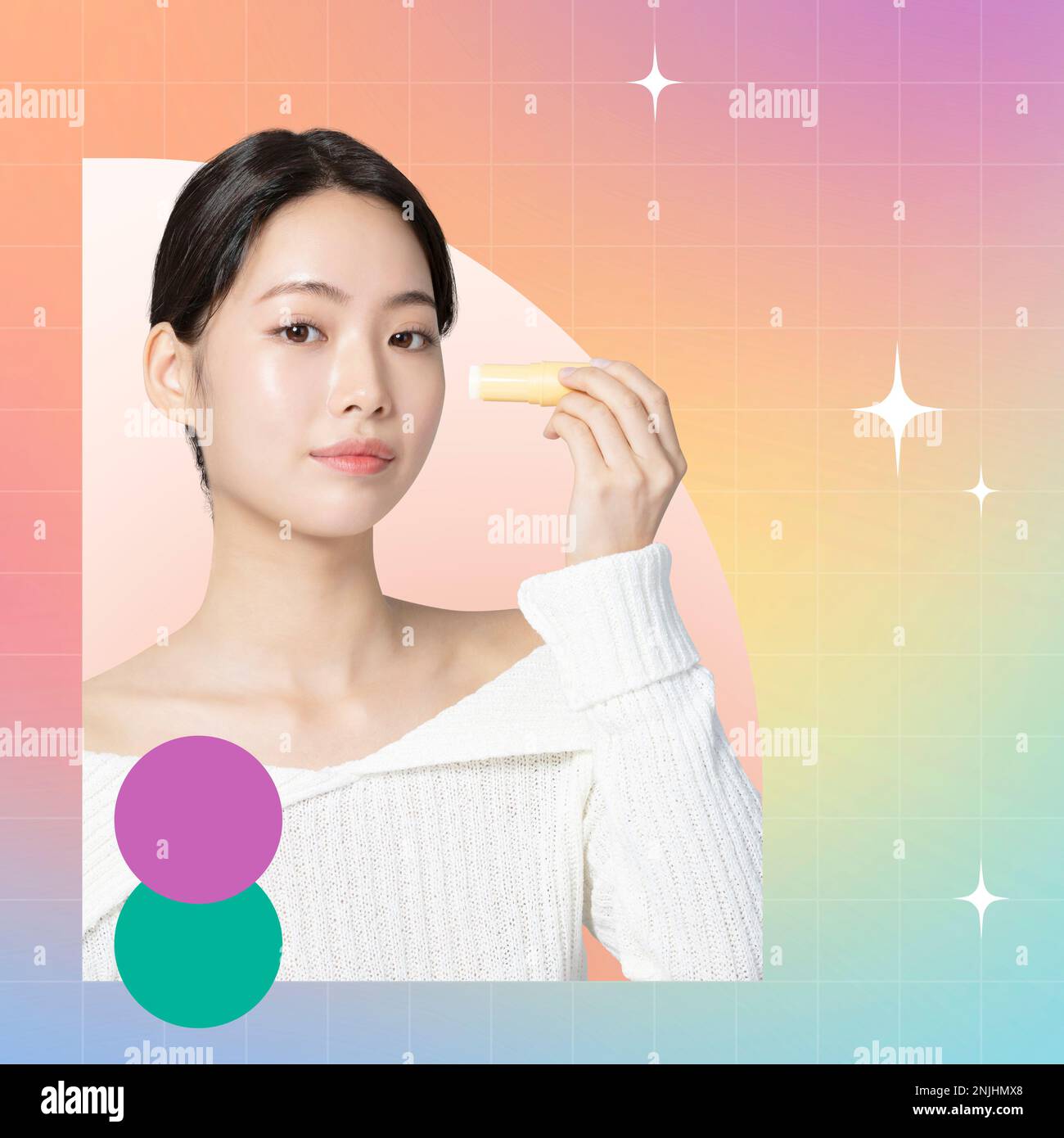 beauty and cosmetics poster template with beautiful Asian Korean model ...