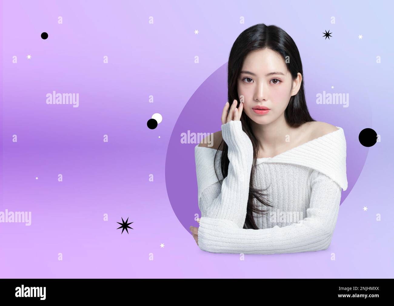 beauty and cosmetics poster template with beautiful Asian Korean model ...