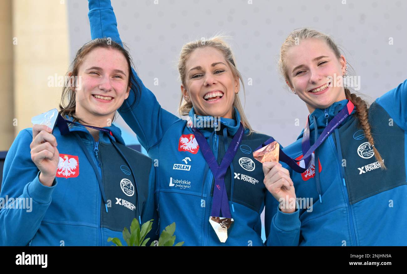 From left, Polands third placed Natalia Kalucka, first placed ...
