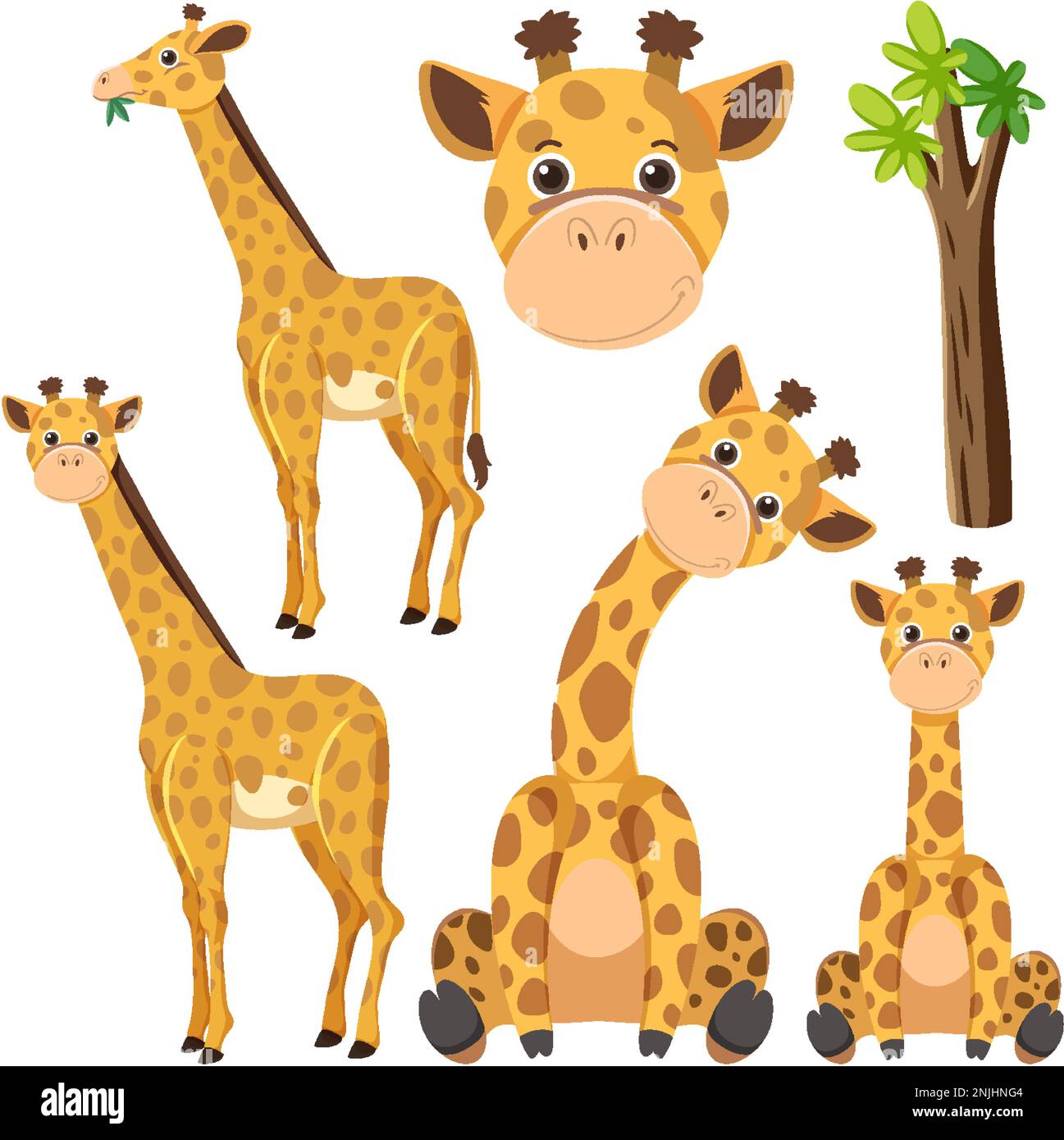 Set of cute giraffe cartoon character illustration Stock Vector Image ...