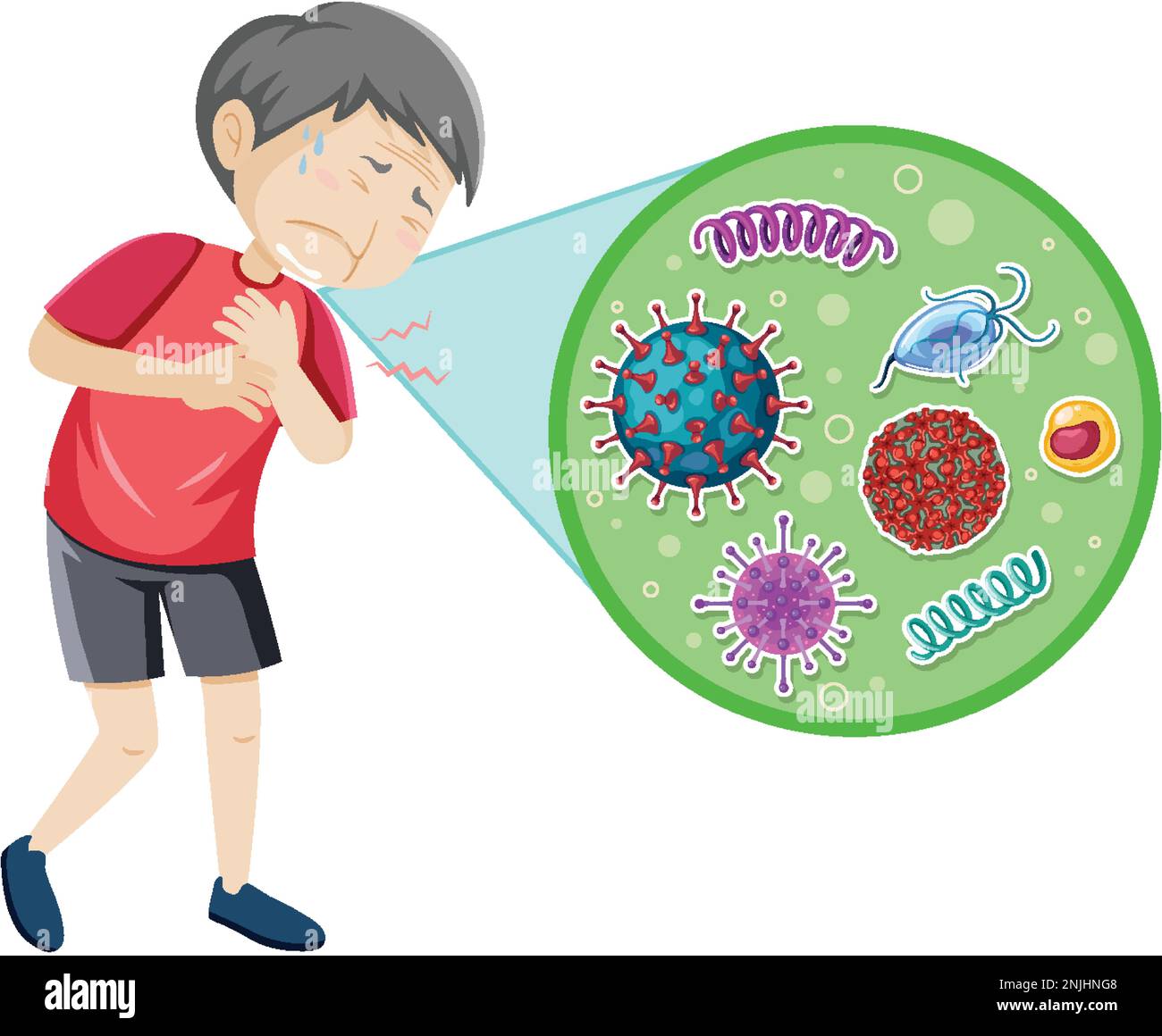 Old man suffering from having germs in body illustration Stock Vector ...