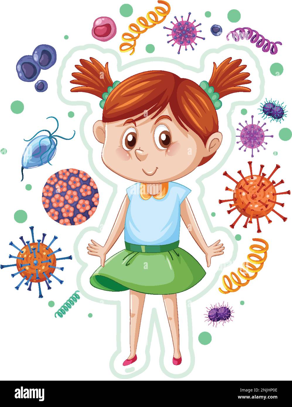 A girl surrounded by germs illustration Stock Vector Image & Art - Alamy