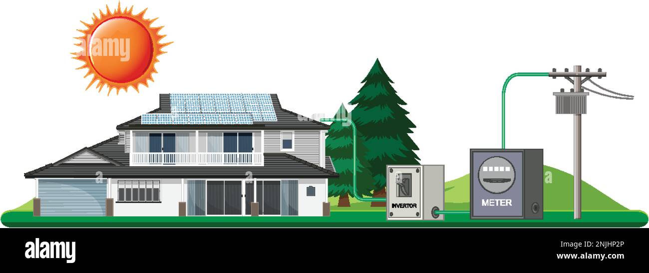 Solar energy with house and solar cell illustration Stock Vector Image ...