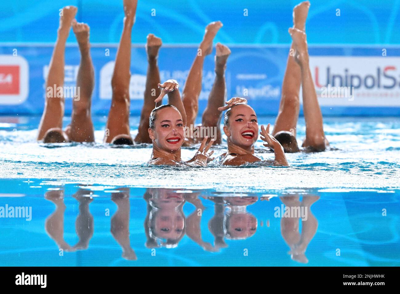 The Ukrainian artistic swimming team competes on its way to win the ...