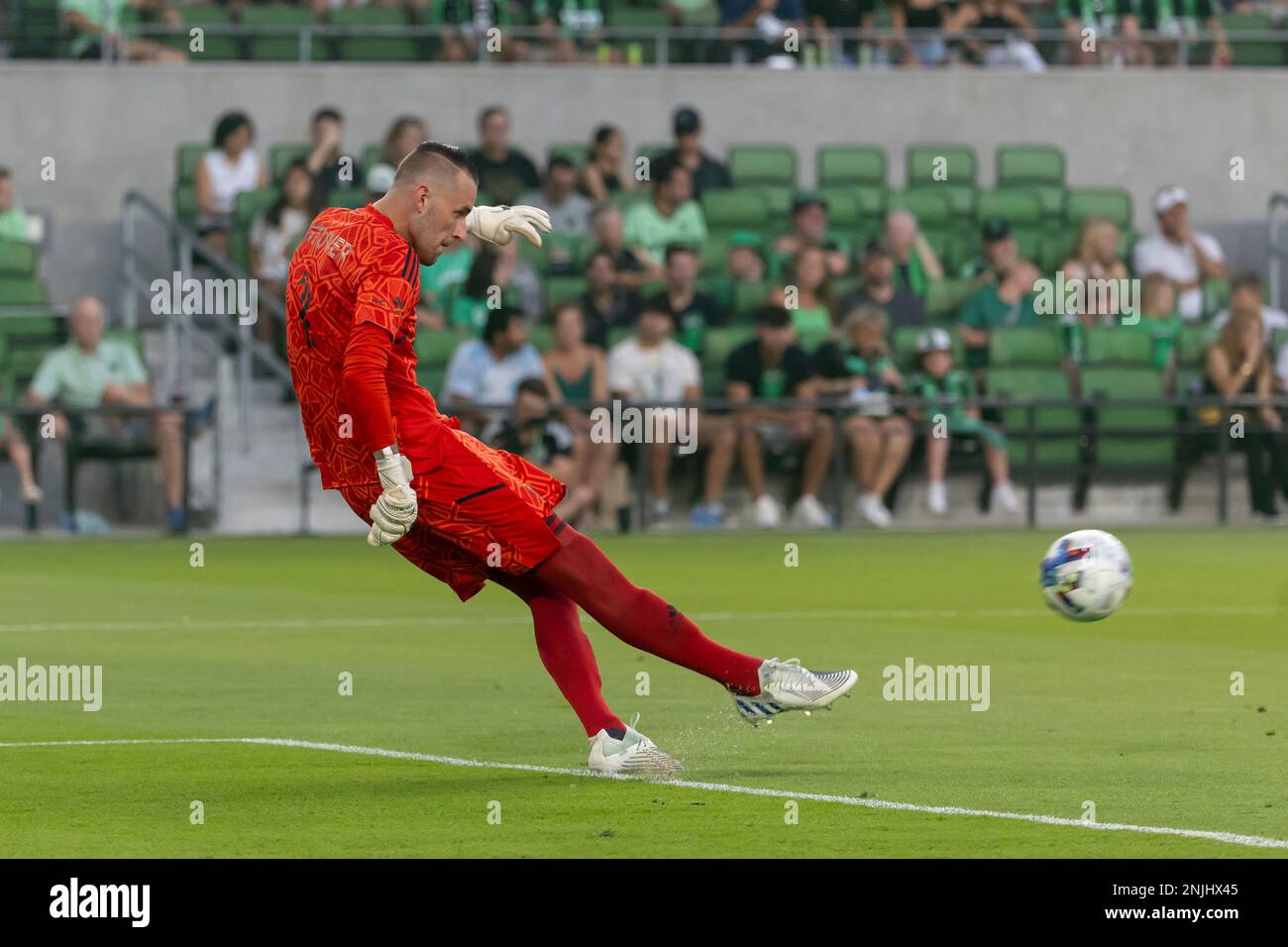 AUSTIN, TX - AUGUST 13: Austin FC goalkeeper Brad Stuver (1) takes a ...
