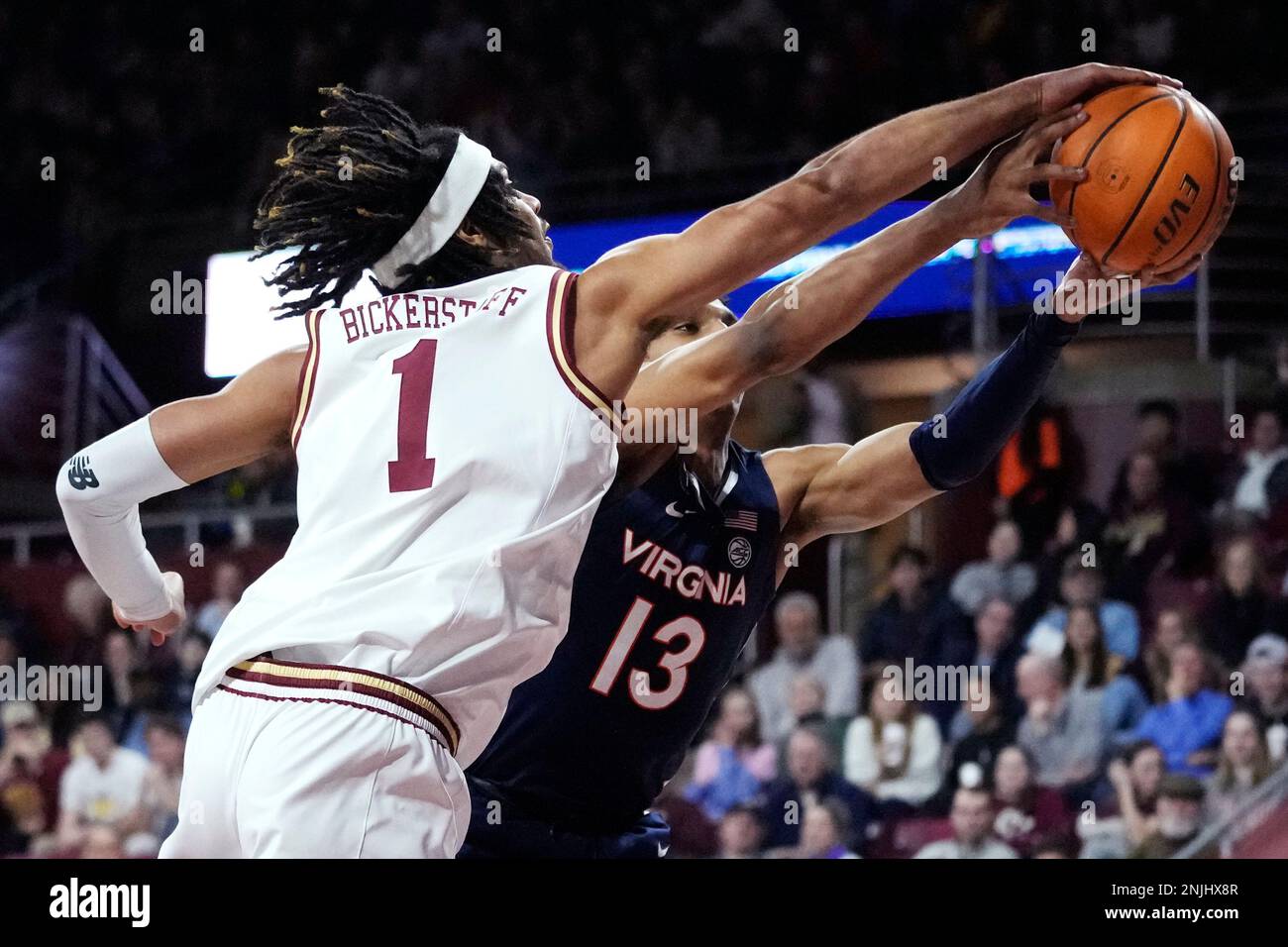 Boston College forward T.J. Bickerstaff (1) battles for a rebound ...