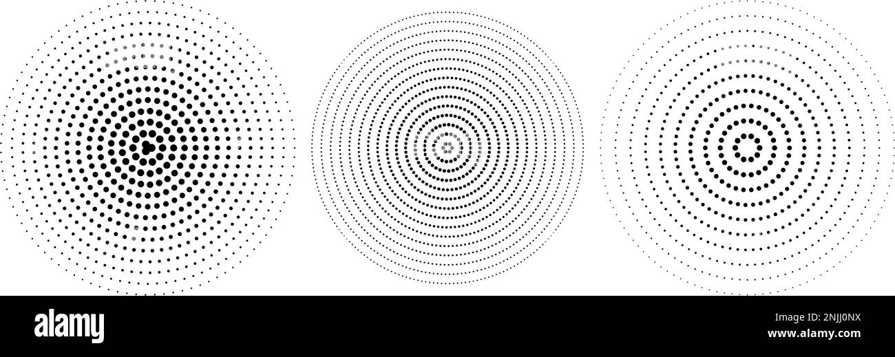 Concentric ripple circles set. Dotted sound wave rings collection ...