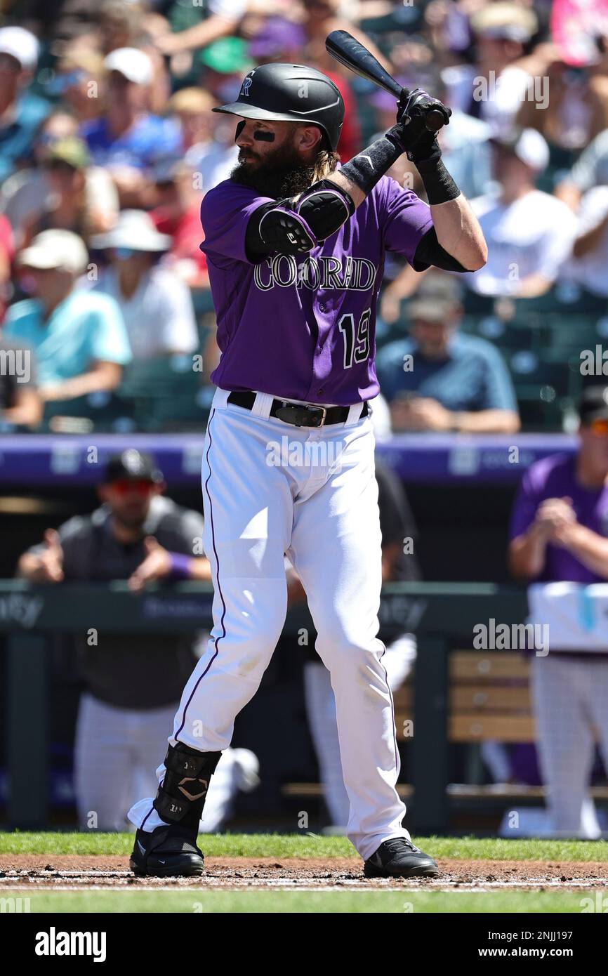 Colorado Rockies designated hitter Charlie Blackmon (19) waits for the ...