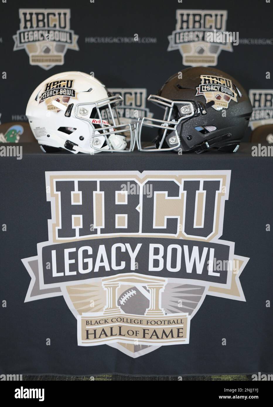 Orleans, Louisiana, February 22, 2022. The helmets of the two teams are ...