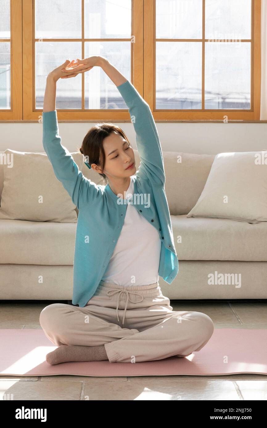 happy single life of korean woman streaching Stock Photo - Alamy