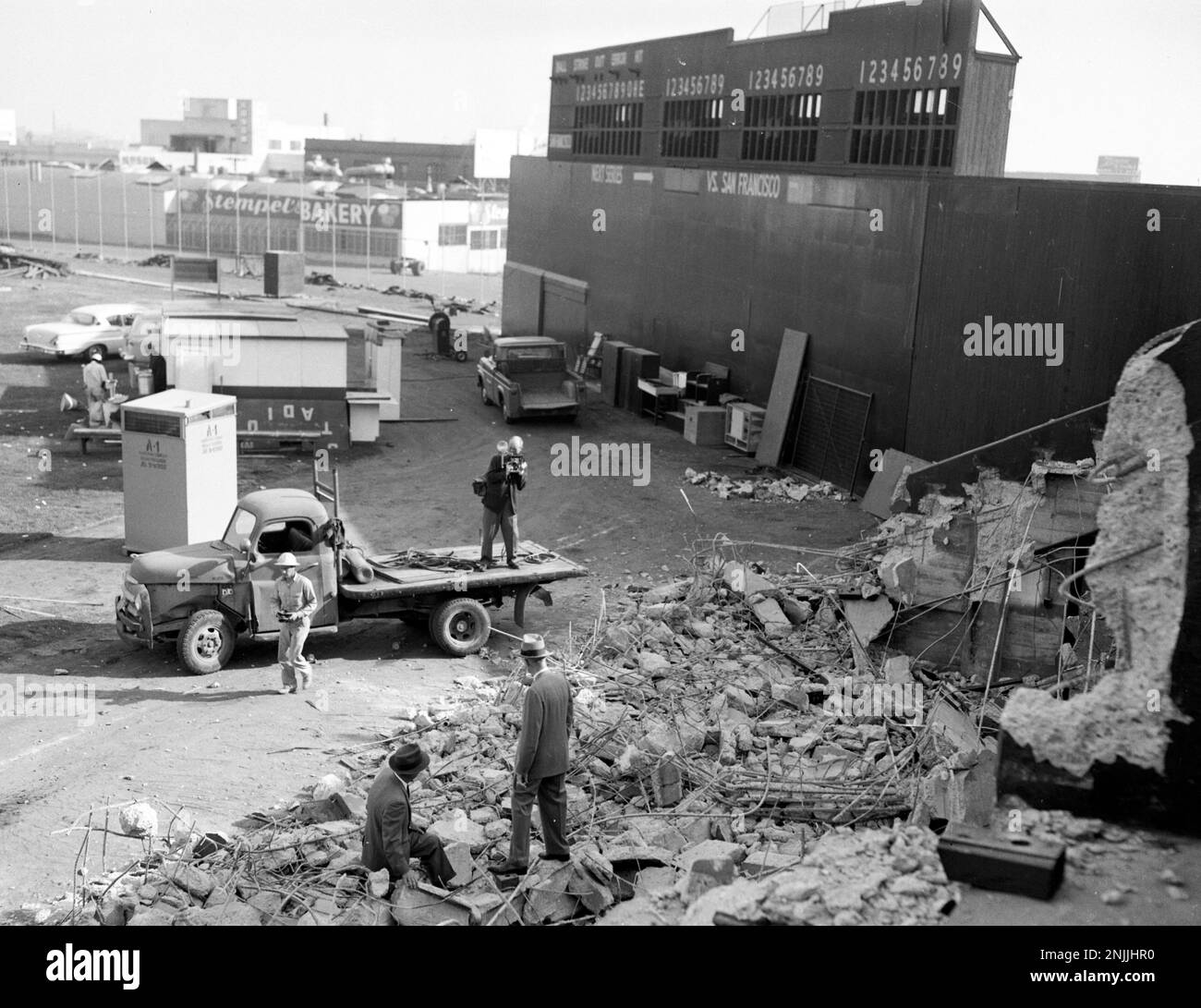 Demolition of Seals Stadium H.J. Brunnier, and Jerry Warner check out ...